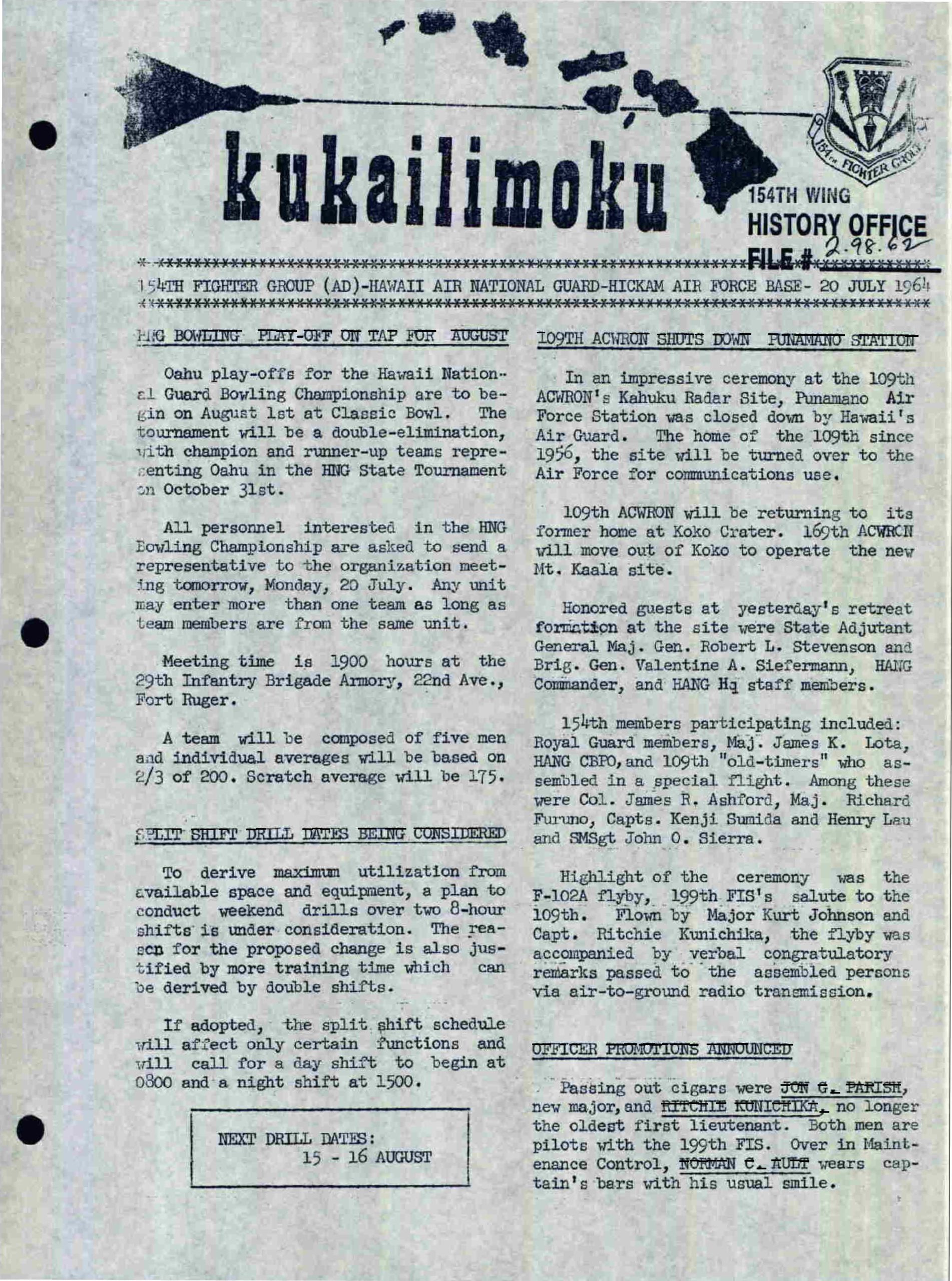 Hawai‘i Air National Guard | 1964 July Kūkāʻilimoku