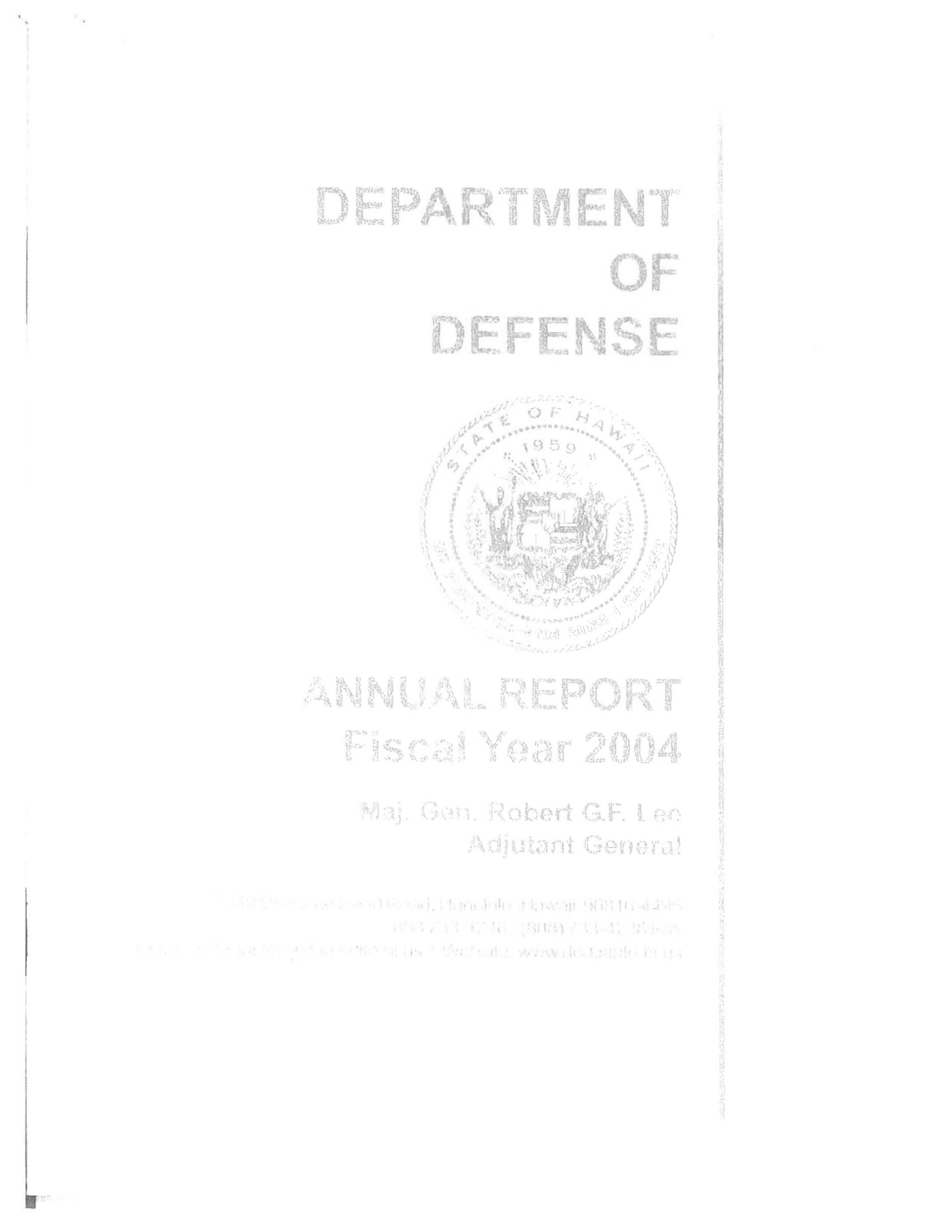 Annual Report Department of Defense State of Hawaii Fiscal Year 2004 ...