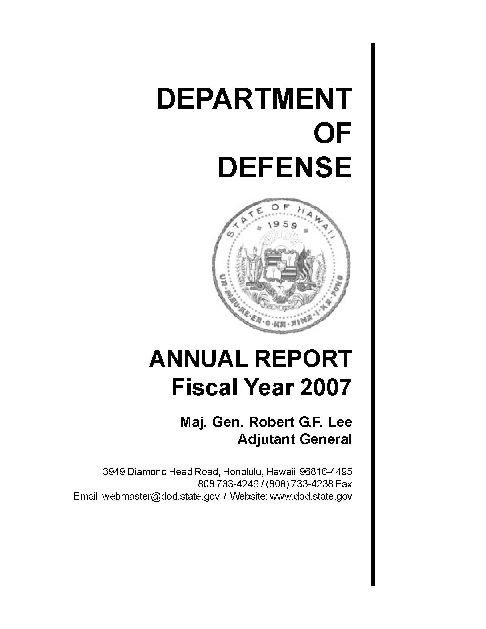 Annual Report Department of Defense State of Hawaii Fiscal Year 2007 ...